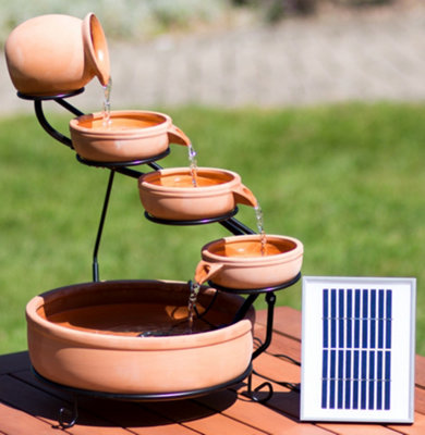 Primrose Terracotta Jug & Bowl Cascade Solar Water Feature with Battery ...
