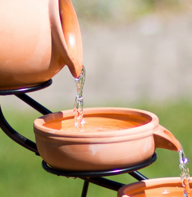 Primrose Terracotta Jug & Bowl Cascade Solar Water Feature with Battery ...