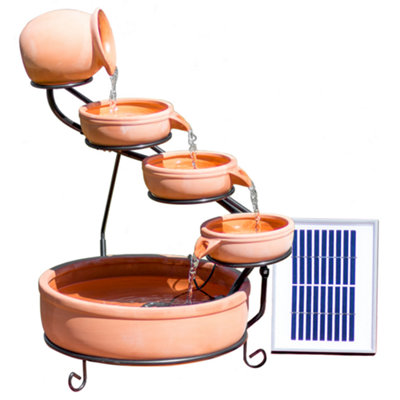 Primrose Terracotta Jug & Bowl Cascade Solar Water Feature with Battery ...