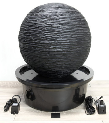 Primrose Torver Slate Effect Sphere Outdoor Water Feature with Lights H56cm