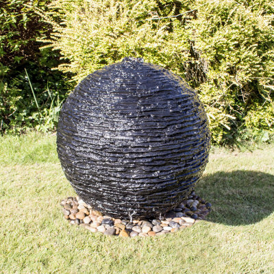 Primrose Torver Slate Effect Sphere Water Feature with Lights H50cm