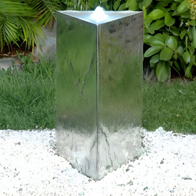 Primrose Triangular Stainless Steel Outdoor Water Feature Silver ...