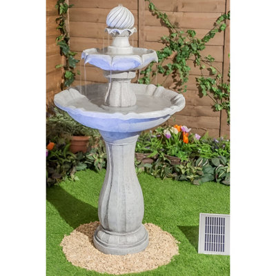 Primrose White Solar Water Fountain Imperial Round 2 Tiered with Lights ...