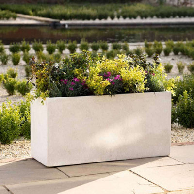 Primrose White Trough Handmade Fiberstone Planter 100cm | DIY at B&Q