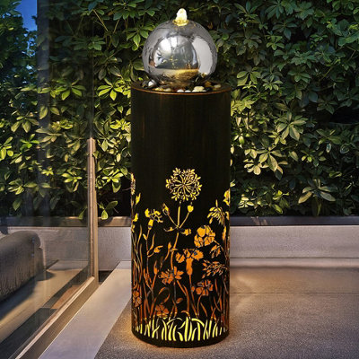 Primrose Wildflower Cut Out Design Garden Water Feature with LED Lights ...