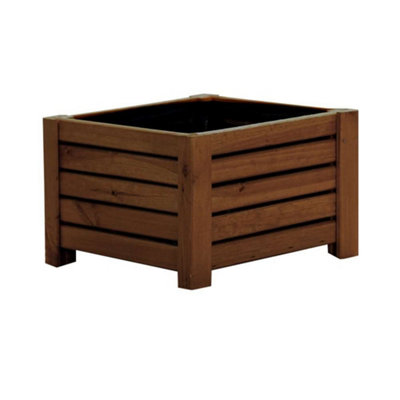 Primrose Wooden Brown Square Cube Patio Timber Planter Garden Flower ...