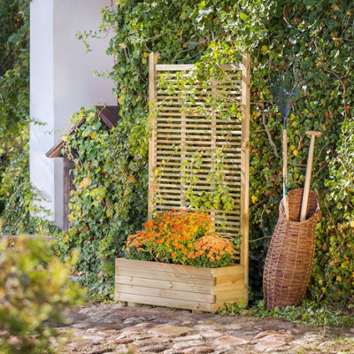 Primrose Wooden Trough Planter 90cm x 40cm With Venetian Style Trellis ...