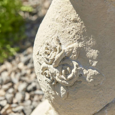 Primrose Yorkshire Rose Patterned Stone Bird Bath Outdoor H38cm