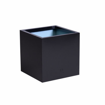 Primrose Zinc Galvanised Outdoor Black Cube Ornamental Planter Large 40cm