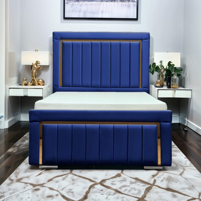 Princess Blue Plush Valvet Upholstered Bed Frame - Slatted Base with 10 ...