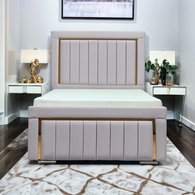 Princess Silver Plush Valvet Upholstered Gas Lift Ottoman Storage Bed ...