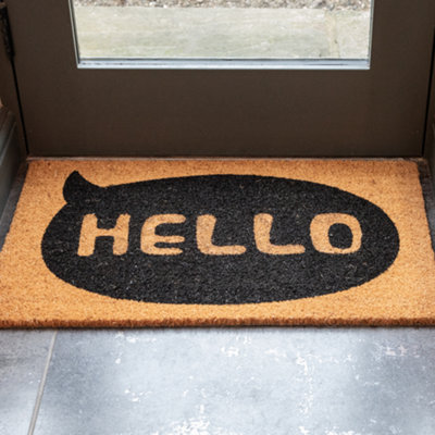 PRINTED NATURAL COIR DOOR MAT HELLO SPEECH BUBBLE DECORATIVE HEAVY DUTY ...