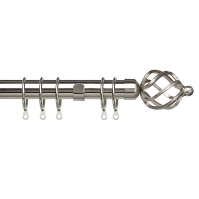Pristine 25-28mm Cage Satin Silver Extendable Curtain Pole 120-210cm ...