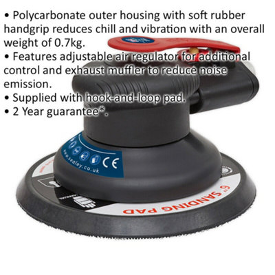 PRO 150mm AIR Palm Sander 5mm Orbital - 1/4" BSP Variable Speed Hook ...
