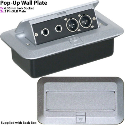 PRO 2 Gang Pop Up Wall Floor Plate & Back Box 2x 6.35mm & Dual XLR Male ...