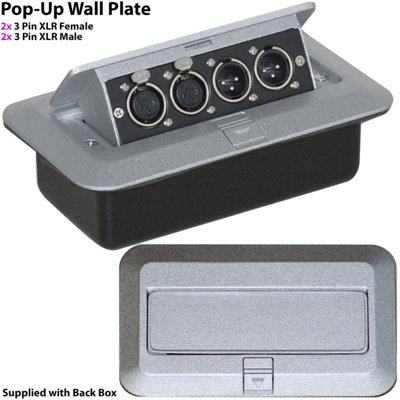 PRO 2 Gang Pop Up Wall Floor Plate & Back Box 2x XLR Male & 2x XLR ...