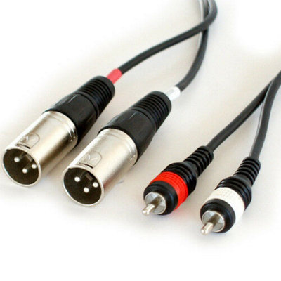 PRO 6m Twin XLR Male to 2x RCA PHONO Male Cable Double Dual Audio Plug Lead