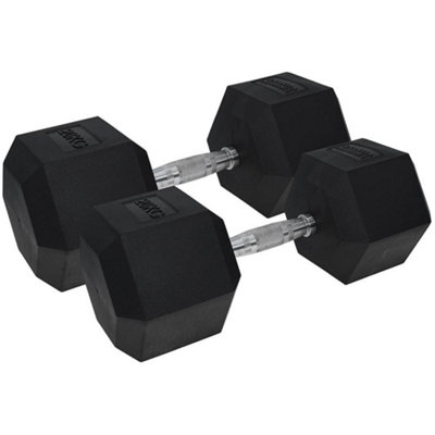 Pro Dumbbell Pair - 2x 20KG Rubber Coated Hex Dumb-Bells - Knurled ...