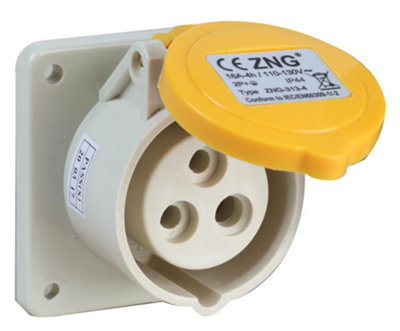 PRO ELEC - 16A, 110V, Panel Mount CEE Socket, 2P+E, Yelow, IP44