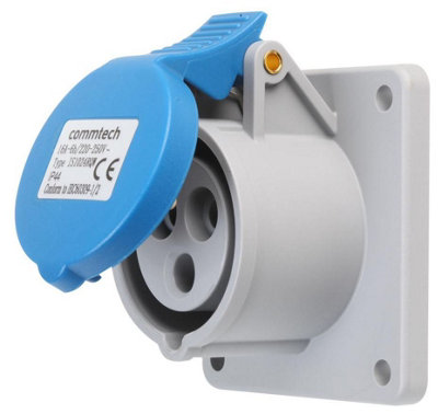 PRO ELEC - 16A, 230V, Panel Mount CEE Socket, 2P+E, Blue, IP44