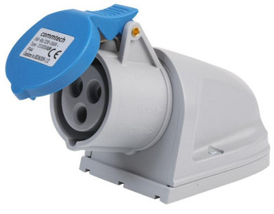 PRO ELEC - 16A, 230V, Wall Mount CEE Socket, 2P+E, Blue, IP44