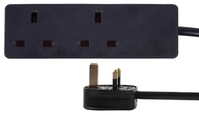 PRO ELEC - MAINS EXTENSION LEAD, 2 GANG, 7.5M, BLACK
