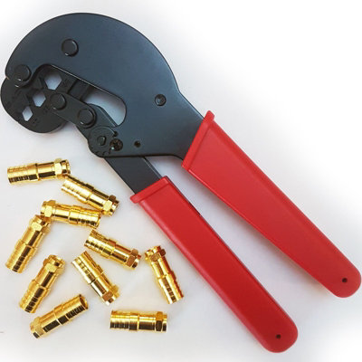 PRO F Type Hex Crimp Tool & 10x CT125 WF125 Connectors Aerial Coax ...