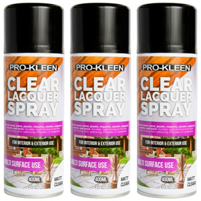 Pro-Kleen Clear Matt Lacquer Spray 400ml x3 Protects & Seals Fast ...