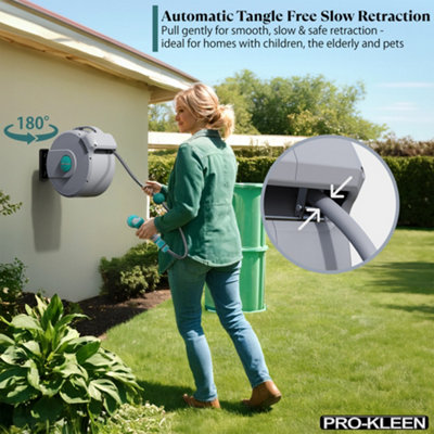 Pro-Kleen Garden Hose Reel Pipe, Retractable Wall Mounted, Auto Lock ...