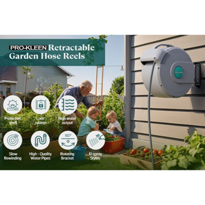 Pro-Kleen Garden Hose Reel Pipe, Retractable Wall Mounted, Auto Lock ...