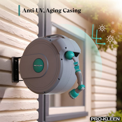 Pro-Kleen Garden Hose Reel Pipe, Retractable Wall Mounted, Auto Lock ...