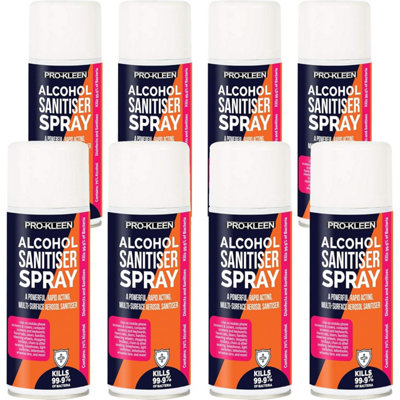 Pro-Kleen Sanitiser Spray Antibacterial 400ml x8 Kills 99.9% Bacteria ...