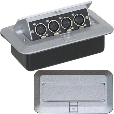 PRO Quad XLR Socket Pop Up Wall Floor Plate & Back Box 3 Pin Mic Amp ...