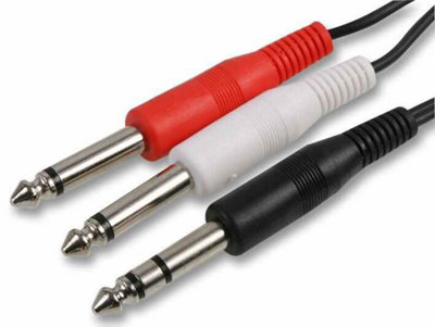 PRO SIGNAL - 6.35mm Stereo Jack To 2x Mono Jack Lead, 6m Black
