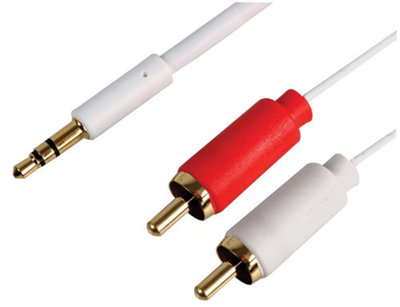 PRO SIGNAL - Slim 3.5mm Stereo Plug to 2x Phono (RCA) Plug Lead, 1.5m White