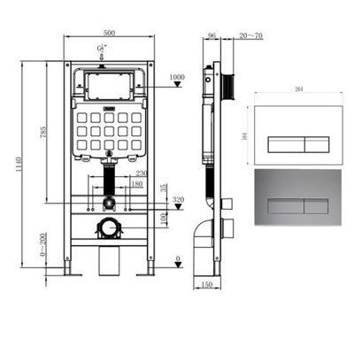 Probaty Bathrooms 1.14m Concealed Wall Hung Toilet Cistern Frame Square ...