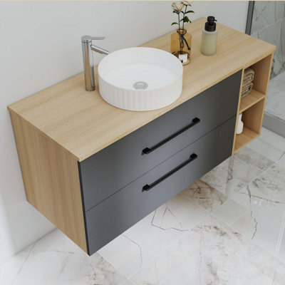 Probaty Bathrooms 1200x460MM Vanity Unit Anthracite and Wood Color MDF ...