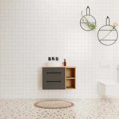 Probaty Bathrooms 790x460MM Vanity Unit Anthracite and Wood Color MDF ...