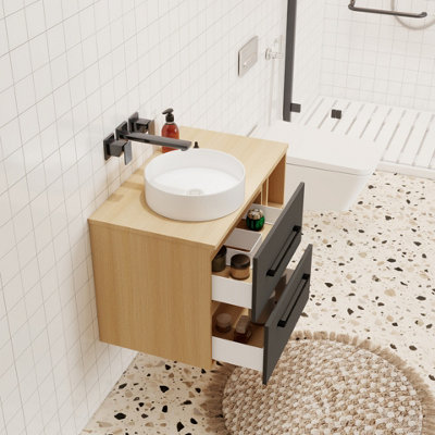 Probaty Bathrooms 790x460MM Vanity Unit Anthracite and Wood Color MDF ...