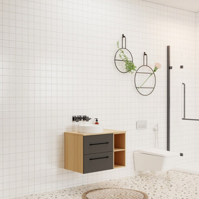 Probaty Bathrooms 790x460MM Vanity Unit Anthracite and Wood Color MDF ...