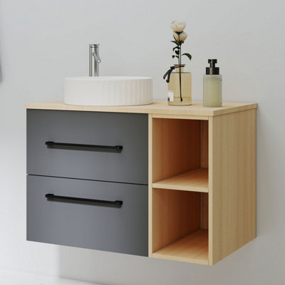 Probaty Bathrooms 790x460MM Vanity Unit Anthracite and Wood Color MDF ...