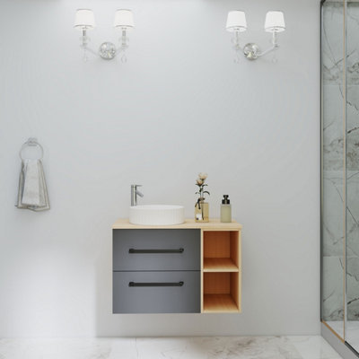 Probaty Bathrooms 790x460MM Vanity Unit Anthracite and Wood Color MDF ...