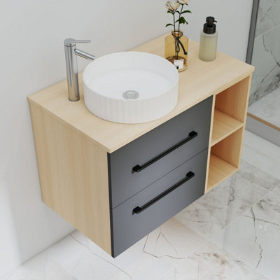 Probaty Bathrooms 790x460MM Vanity Unit Anthracite and Wood Color MDF ...