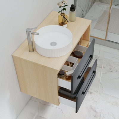 Probaty Bathrooms 790x460MM Vanity Unit Anthracite and Wood Color MDF ...