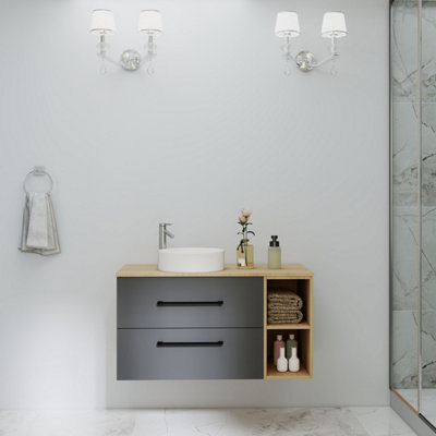 Probaty Bathrooms 990x460MM Vanity Unit Anthracite and Wood Color MDF ...