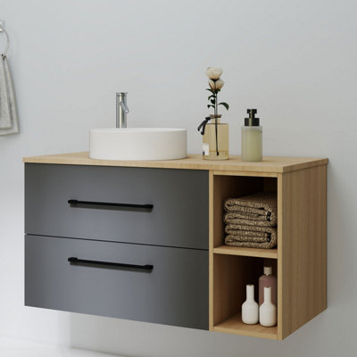 Probaty Bathrooms 990x460MM Vanity Unit Anthracite and Wood Color MDF ...