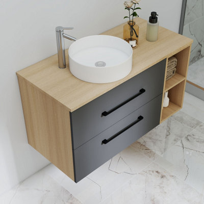 Probaty Bathrooms 990x460MM Vanity Unit Anthracite and Wood Color MDF ...