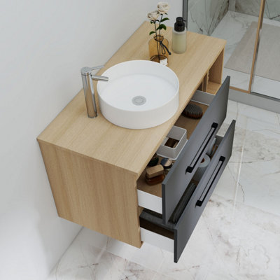 Probaty Bathrooms 990x460MM Vanity Unit Anthracite and Wood Color MDF ...