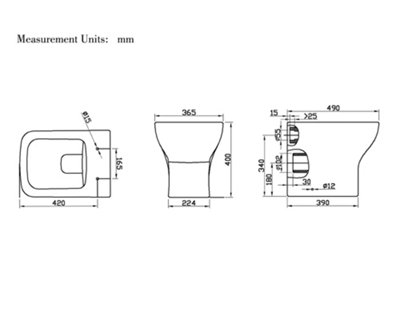 Probaty Bathrooms Back To Wall Toilet Modern Square BTW WC Pan Soft ...