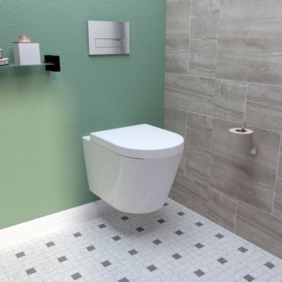 Probaty Bathrooms Rimless Round Wall Hung Toilet Soft Close Seat 0.82M ...